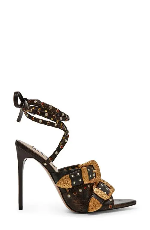 Steve Madden Saddle Embellished Ankle Strap Sandal - Brown Multi