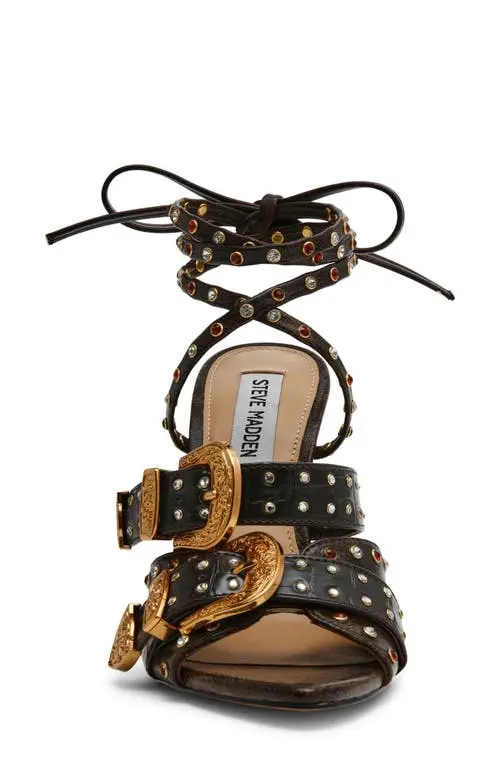 Steve Madden Saddle Embellished Ankle Strap Sandal - Brown Multi