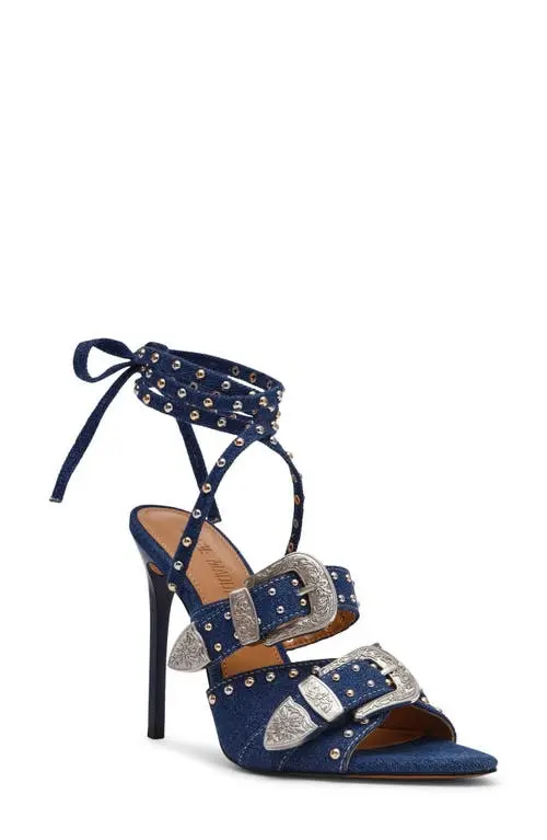 Steve Madden Saddle Embellished Ankle Strap Sandal - Denim Mult