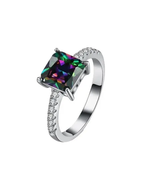 HOLLYWOOD SENSATION Princess Cut Mystic Topaz Ring - Silver