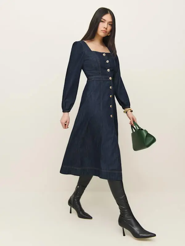 REFORMATION Celeste Denim Midi Dress
