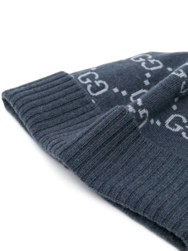 Gucci Gg-jacquard Cashmere Beanie - Blue