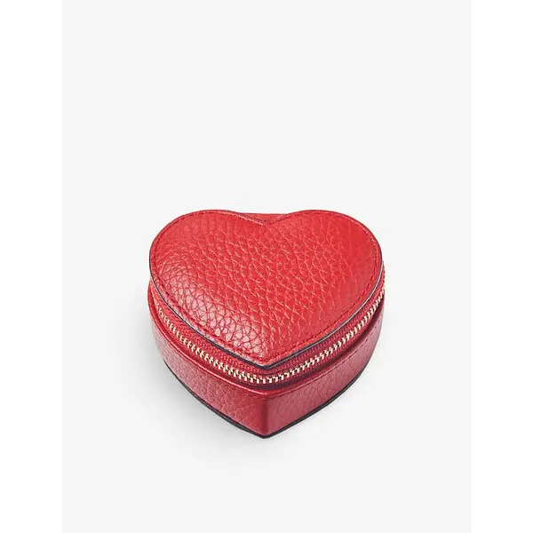 ASPINAL OF LONDON Branded Heart-shaped Leather Ring Box - Cardinalred
