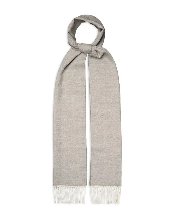 Eton Herringbone Merino Wool Scarf - Light Grey