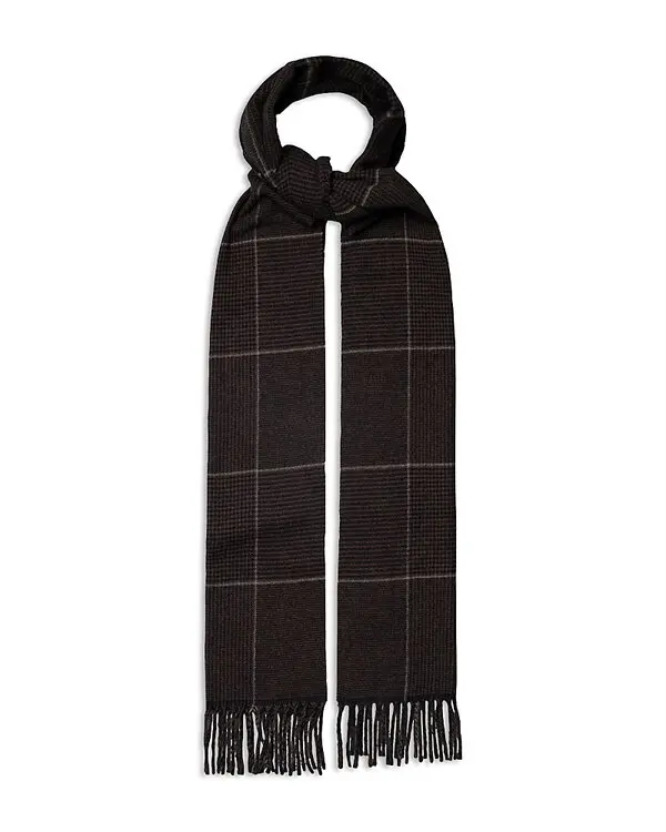 Eton Prince Of Wales Check Cashmere Scarf - Navy Blue