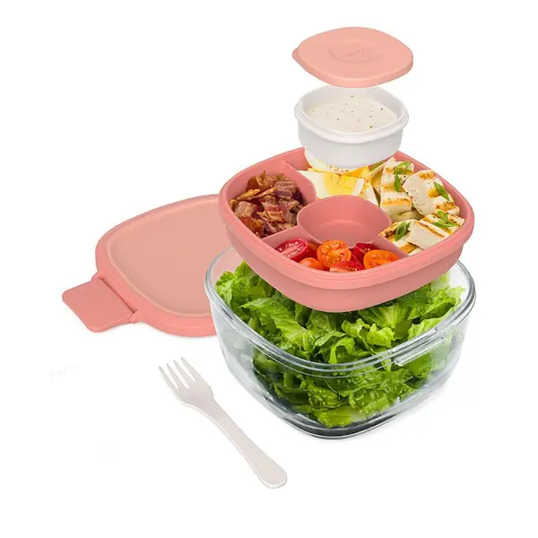 BENTGO Glass Leak Proof Salad Container - Coral Wash