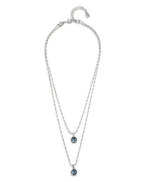 UNODE50 Sterling -plated Double Chain Necklace With Blue Crystals - Silver
