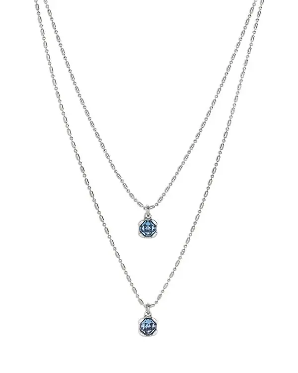 UNODE50 Sterling -plated Double Chain Necklace With Blue Crystals