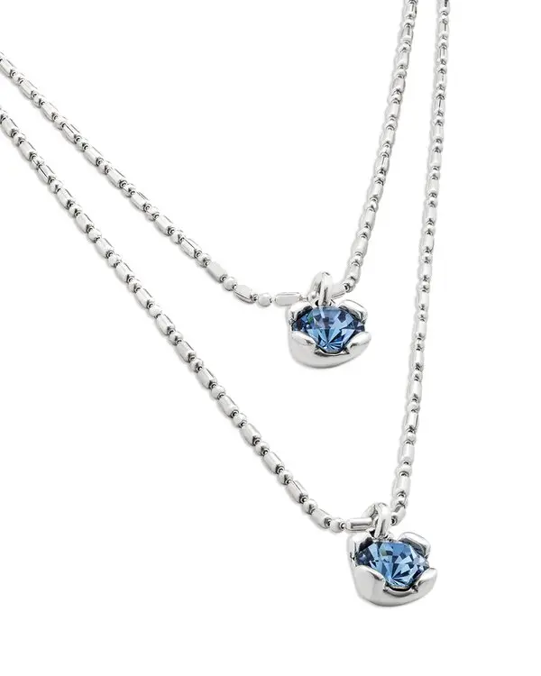UNODE50 Sterling -plated Double Chain Necklace With Blue Crystals