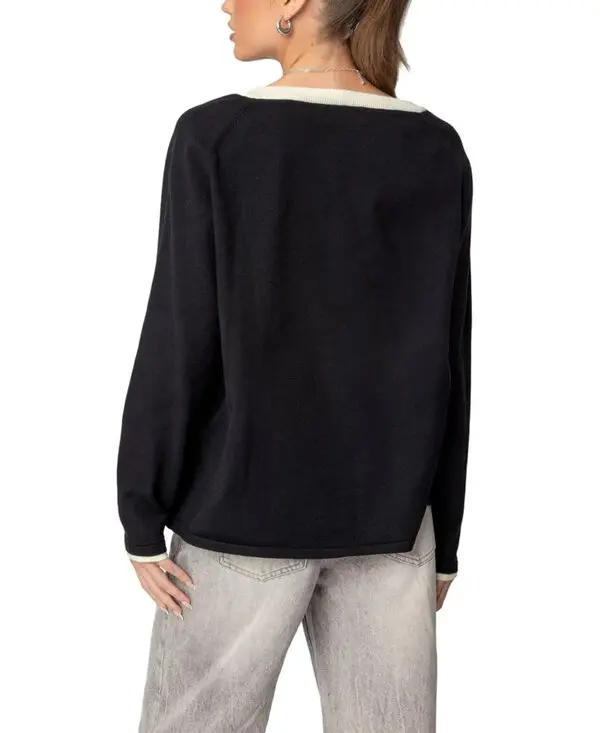 EDIKTED Contrast V-neck Knit Sweater