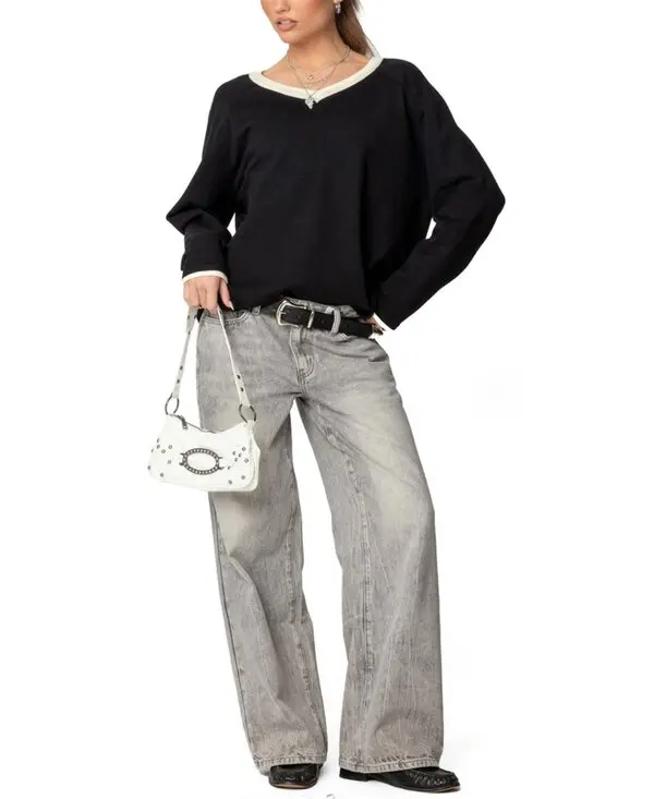 EDIKTED Contrast V-neck Knit Sweater