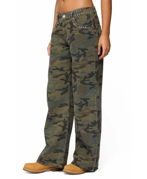 EDIKTED Quincy Studded Baggy Jeans - Olive-washed