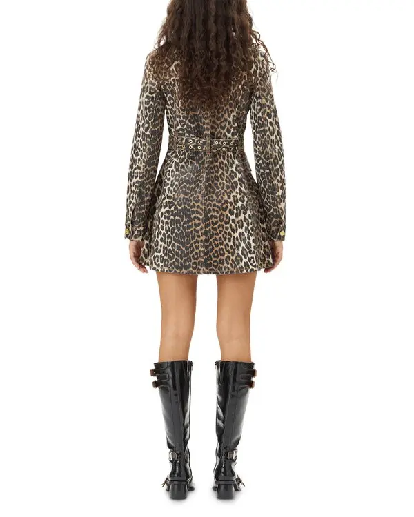 GANNI Print Foil Denim Dress - Leopard