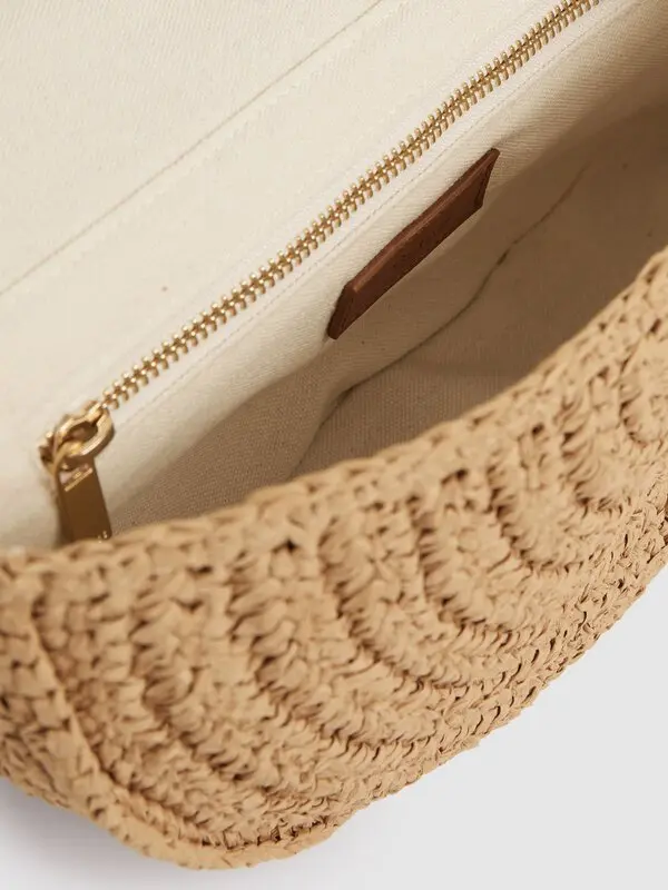 REISS Aria Raffia Half-moon Clutch