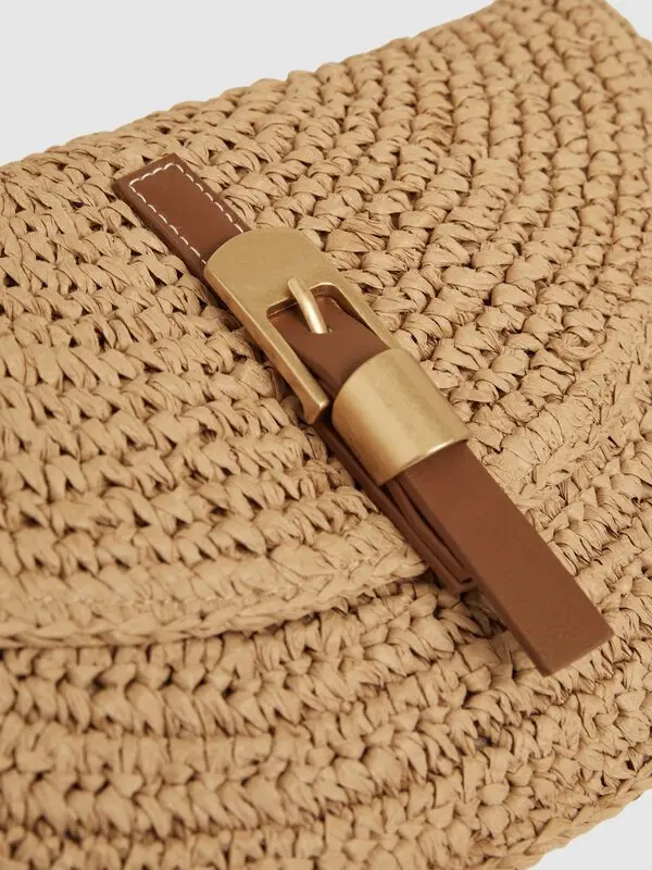 REISS Aria Raffia Half-moon Clutch