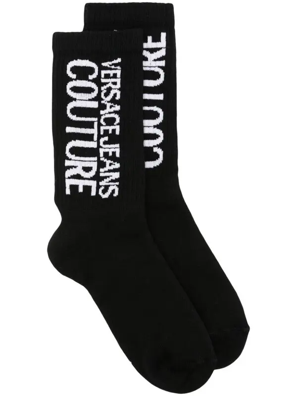 Versace Logo Intarsia Knitted Socks - Black