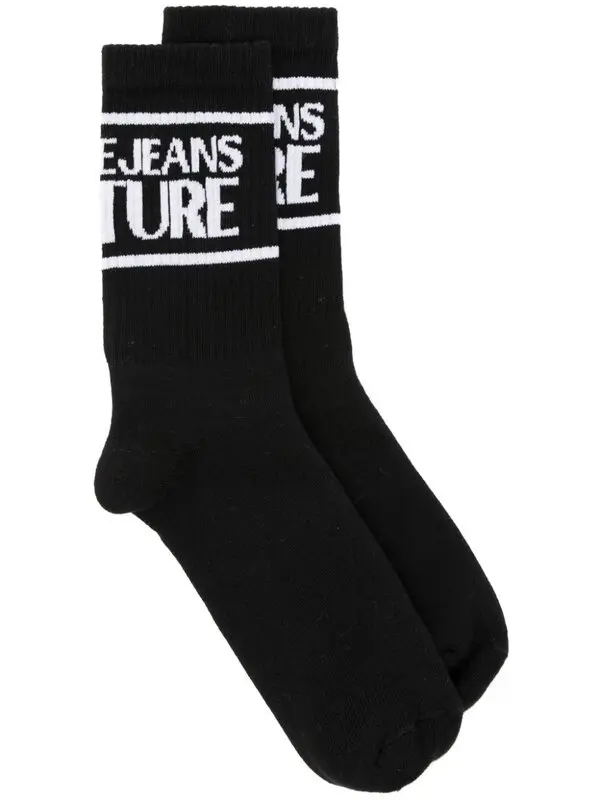 Versace Logo-intarsia Knitted Socks - Black
