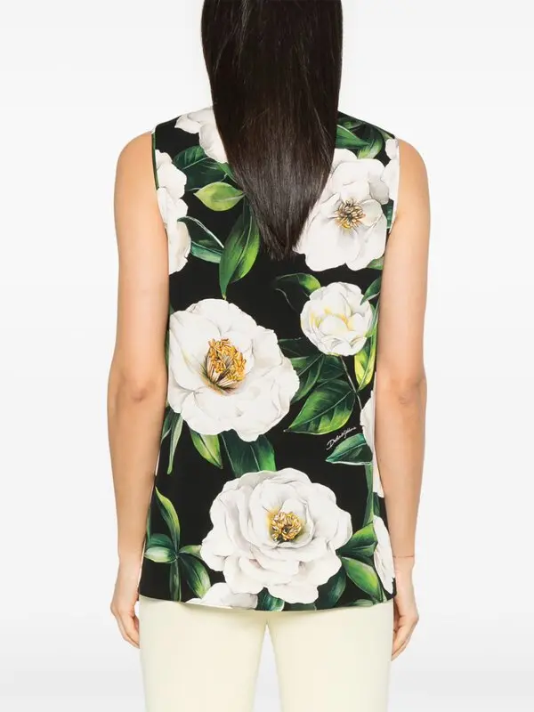 Dolce & Gabbana Gardenia-print Charmeuse Top