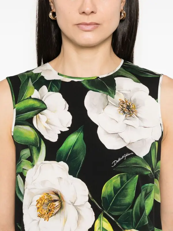 Dolce & Gabbana Gardenia-print Charmeuse Top