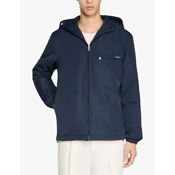Sandro Logo-print Hooded Nylon Windbreaker Jacket - Navy Blue