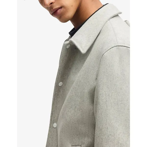 Hugo Branded Stand-collar Wool-blend Jacket