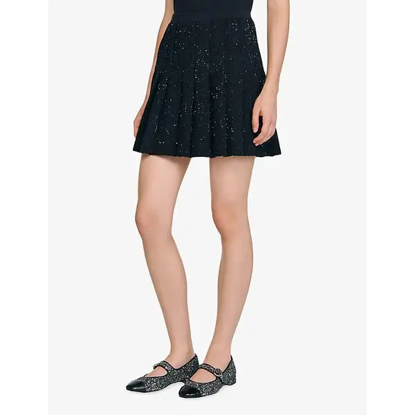 Sandro Pleated Tweed Mini Skirt