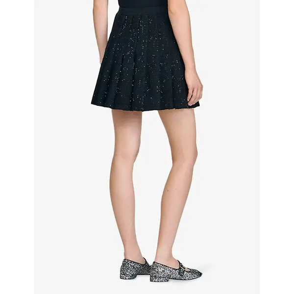 Sandro Pleated Tweed Mini Skirt