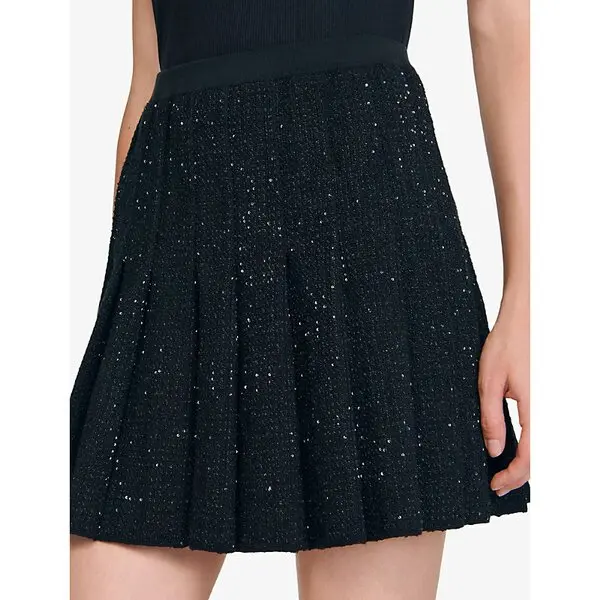 Sandro Pleated Tweed Mini Skirt