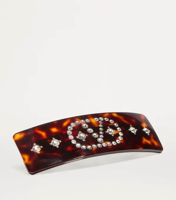Valentino Garavani Crystal-embellished Vlogo Hair Clip - Brown
