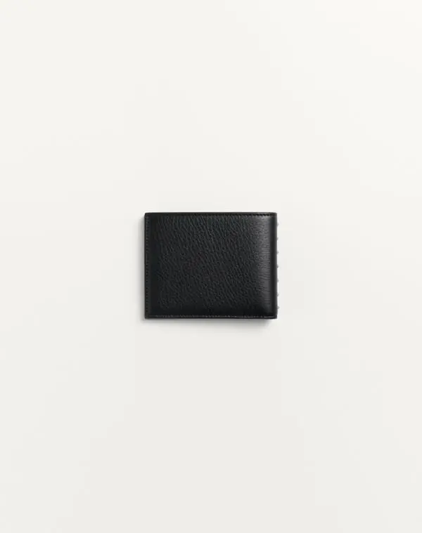 Valentino Garavani Rockstud Wallet In Grainy Calfskin - Black