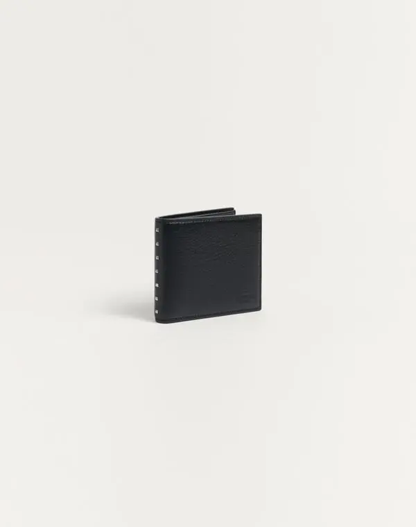 Valentino Garavani Rockstud Wallet In Grainy Calfskin - Black