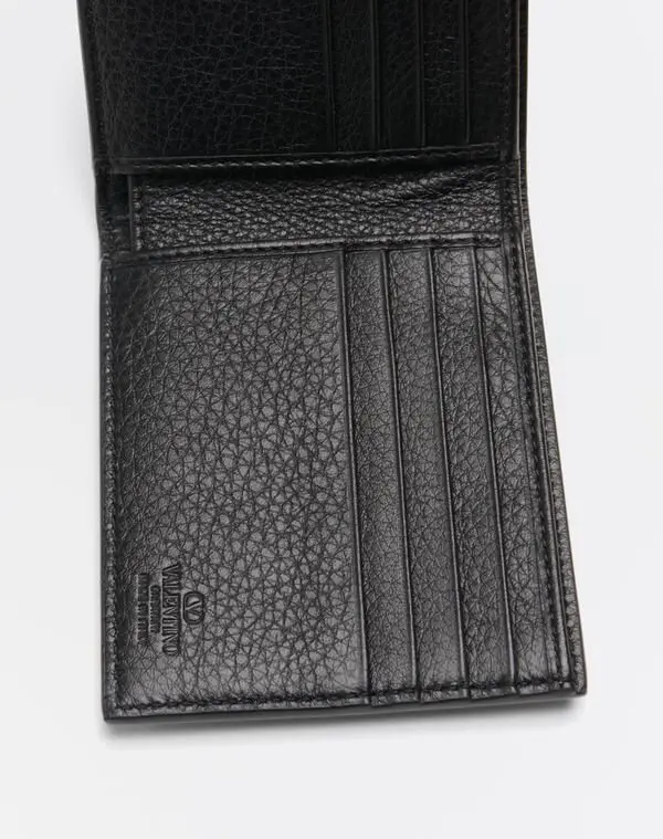 Valentino Garavani Rockstud Wallet In Grainy Calfskin - Black