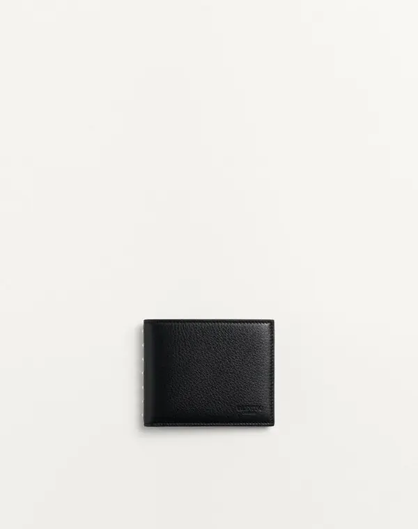 Valentino Garavani Rockstud Wallet In Grainy Calfskin - Black