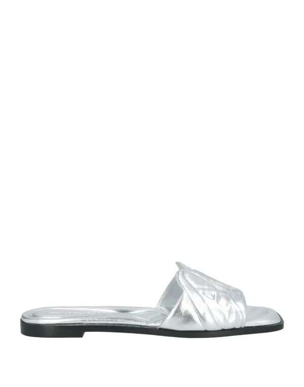Alexander McQueen Leather Flat Sandals - Silver
