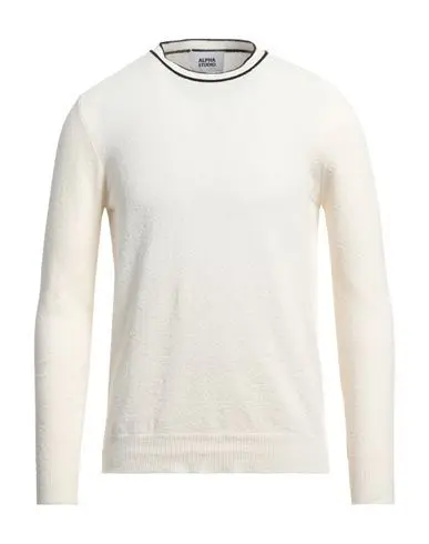 Alpha Studio Long Sleeve Two-tone Sweater - White