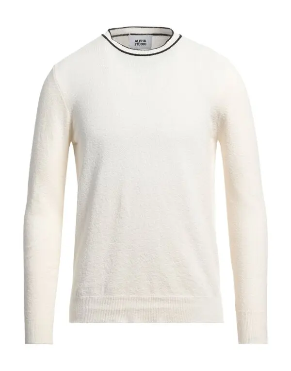 Alpha Studio Long Sleeve Two-tone Sweater - White