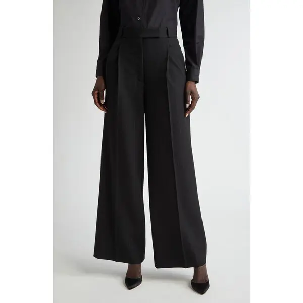 St. John Pinstripe Wide Leg Pants - Black