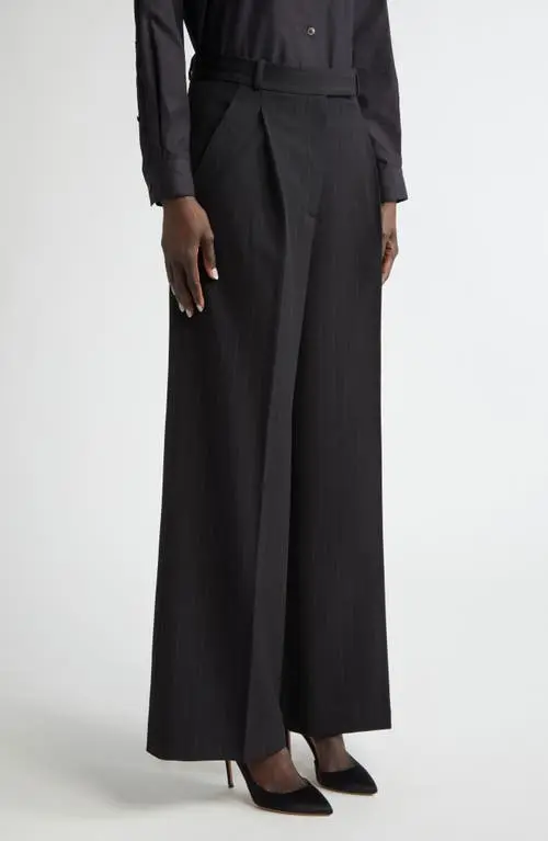 St. John Pinstripe Wide Leg Pants - Black