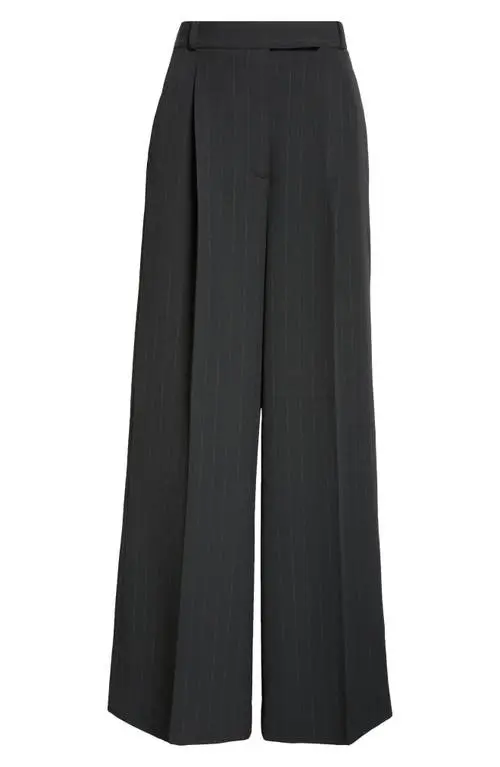 St. John Pinstripe Wide Leg Pants - Black