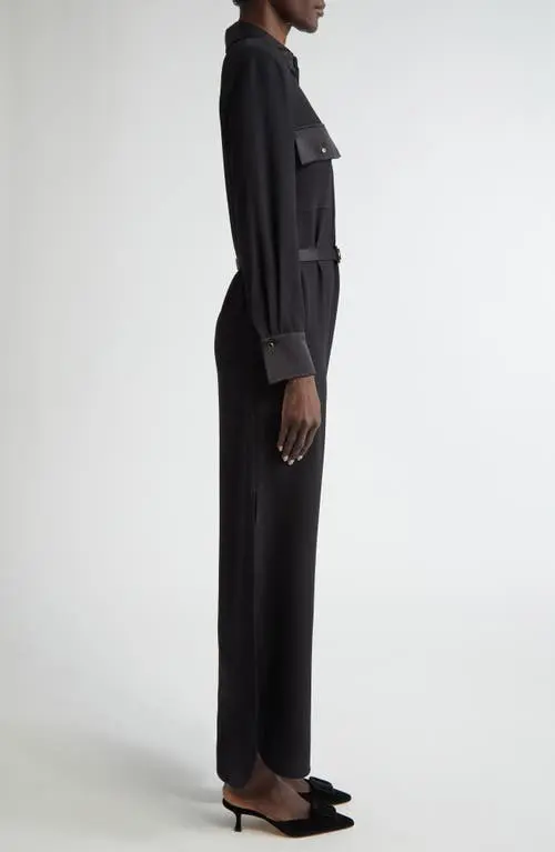 St. John Long Sleeve Satin Back Crepe Shirtdress