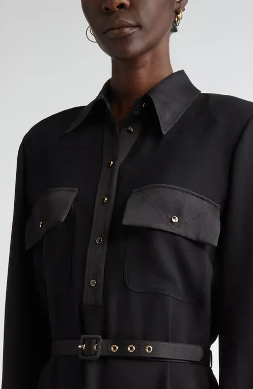St. John Long Sleeve Satin Back Crepe Shirtdress