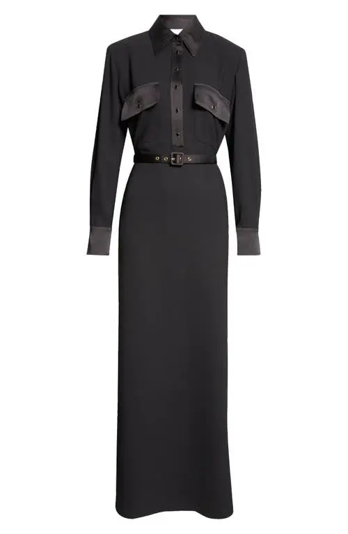 St. John Long Sleeve Satin Back Crepe Shirtdress
