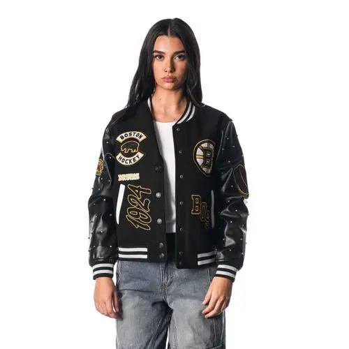 THE WILD COLLECTIVE Boston Bruins Varsity Jacket