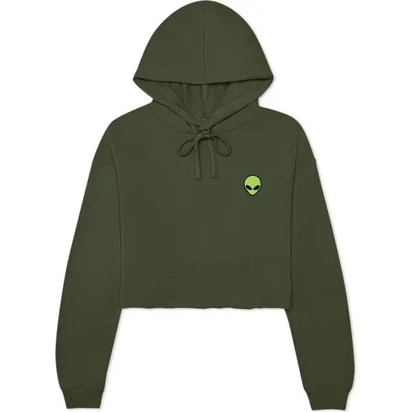 DALIX Alien Cropped Fleece Hoodie - Military Green