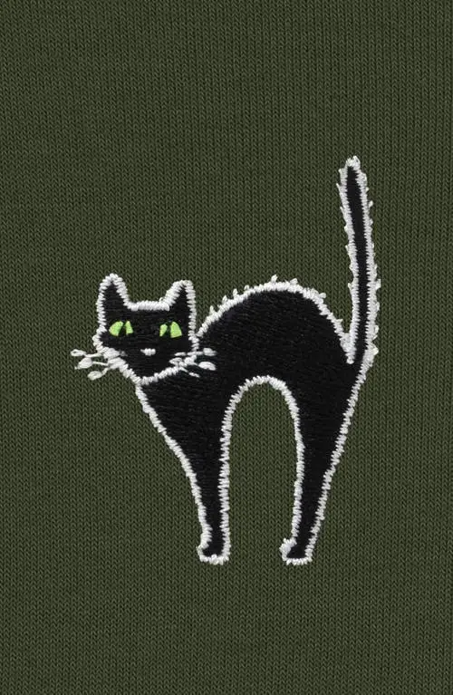 DALIX Cat Cropped Fleece Hoodie - Military Green