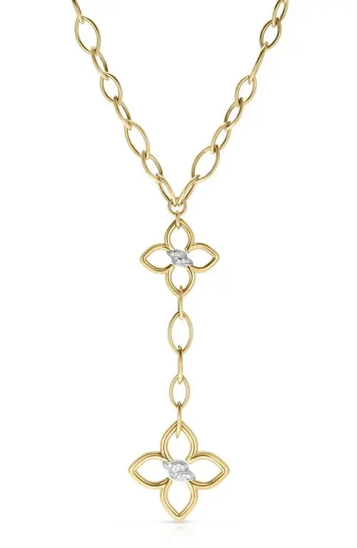 Roberto Coin Cialoma Pavé Diamond Flower Y-necklace - Yellow Gold