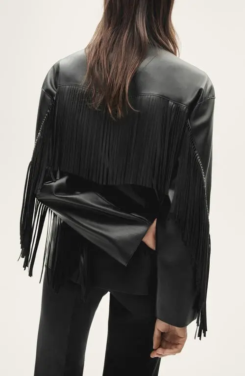Mango Fringe Trim Faux Leather Jacket