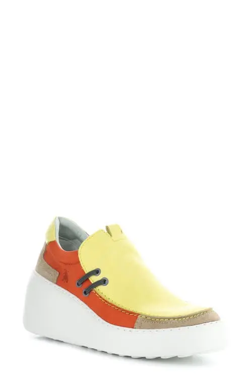 Fly London Davy Platform Wedge Sneakers - Taupe/yellow/orange
