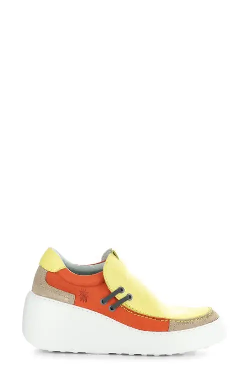 Fly London Davy Platform Wedge Sneakers - Taupe/yellow/orange