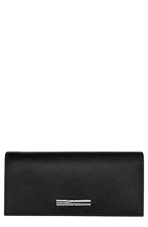 Longchamp Le Roseau Leather Continental Wallet - Black